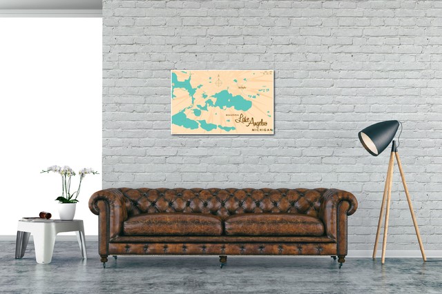 Lakebound Lake Angelus Michigan Map Art Print, 24"x36" - Contemporary ...