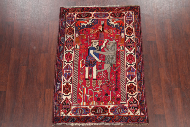 Consigned, Shiraz Novelty Traditional Hand Made Persian Area Rug, Red ...