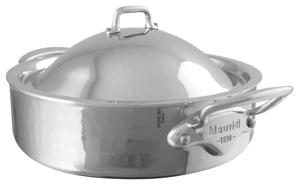 Mauviel M'Elite Hammered Rondeau With Lid & Cast Stainless Steel ...