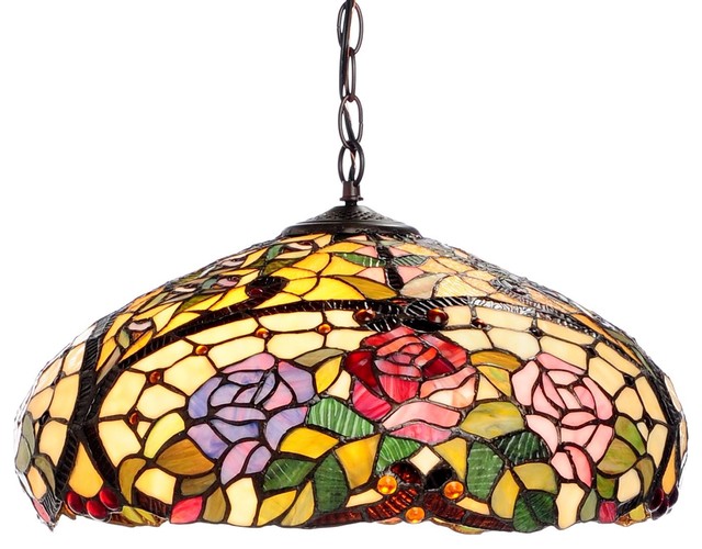 Tiffany-style Rose Floral Hanging Fixture, 18"x18"x9" - Victorian ...