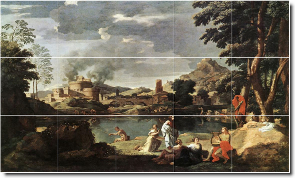Nicholas Poussin Landscapes Painting Ceramic Tile Mural #387, 60" Wide ...