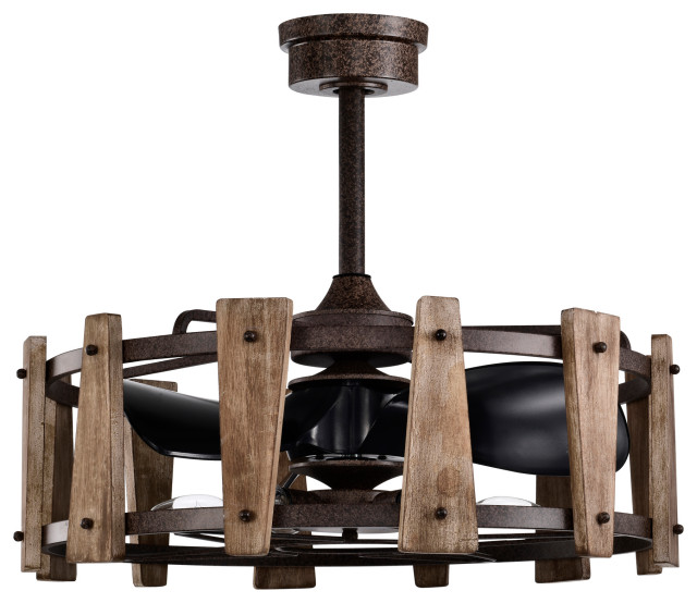 Woody 25 in. 6-Light Indoor Rustic Copper Finish Ceiling Fan with Light ...