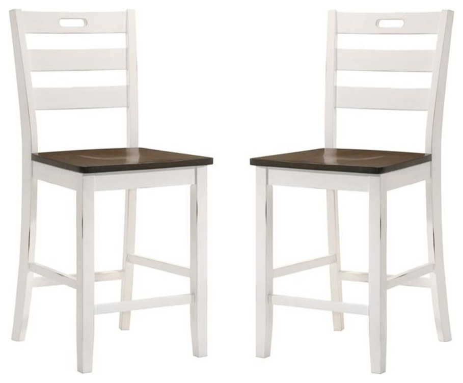 Bowery Hill 24" Farmhouse Wood Counter Height Chair in White (Set of 2 ...