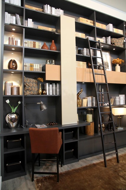 BIBLIOTHEQUE SUR MESURE ANTHRACITE - Classique Chic - Salle de Séjour ...