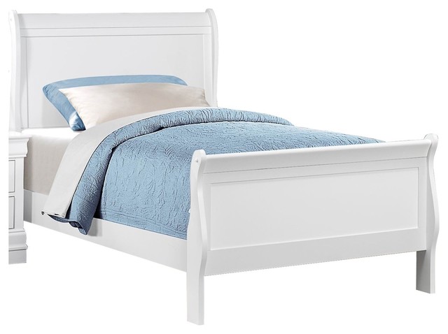 Modern Louis Philippe Twin Sleigh Bed, White, Twin - Transitional ...