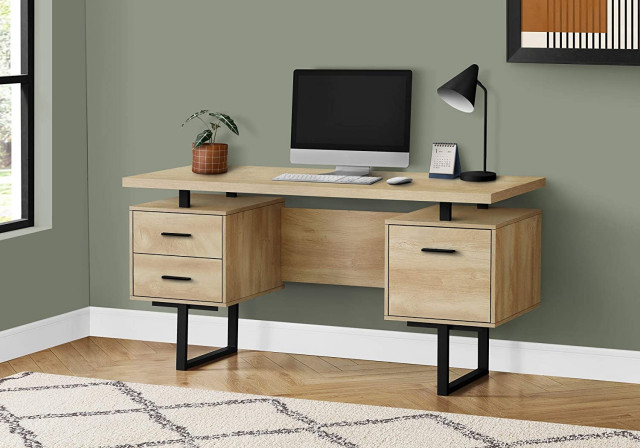 Modern Desk, Unique Design With 3 Storage Drawers & Floating Tabletop ...