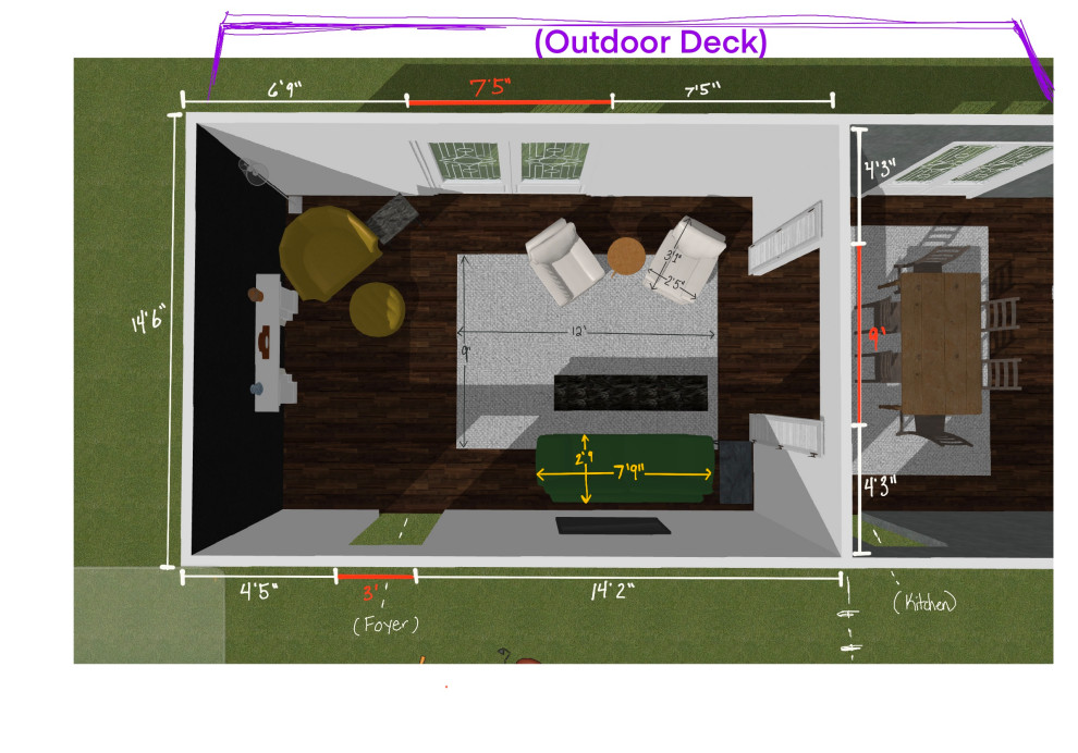 Living room layout with 3 points of entry | Houzz Forum