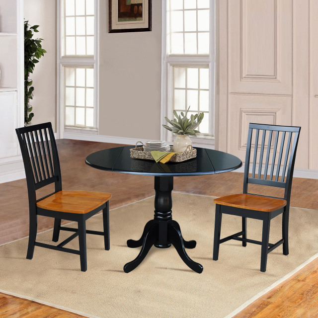 42" Dual Drop Leaf Dining Table with 2 Slat Back Dining Chairs ...