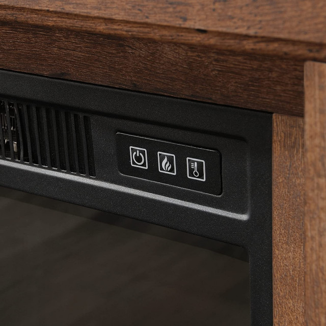 Rustic Entertainment Center, 2 Open Compartments and Center Fireplace ...