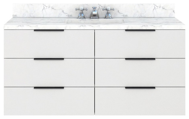 RoomAndLoft Soho 48" Wood Bathroom Vanity in White - Carrara Marble & 1 ...