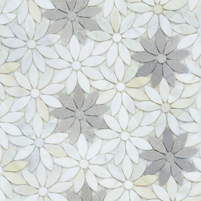 Flower Pattern Natural Stone Mosaic Tiles Polished, 1/4 Sheet Sample ...
