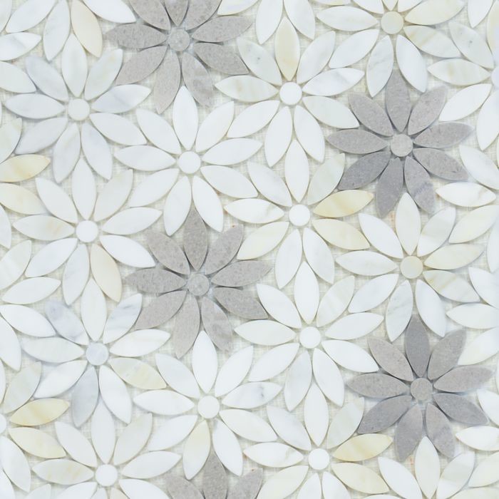 Flower Pattern Natural Stone Mosaic Tiles Polished, 1/4 Sheet Sample ...