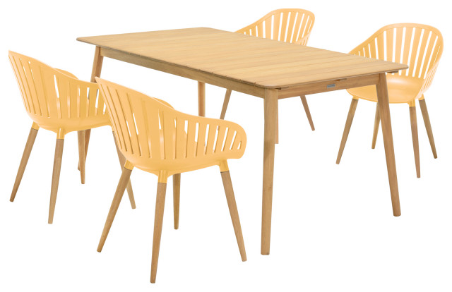 Nassau 5 Pc Dining Set, Natural Wood Finish Table and Honey Yellow Arm ...