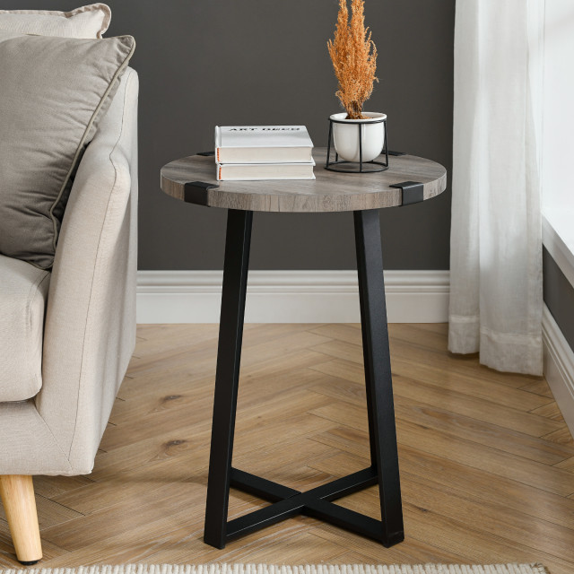 18" Metal Wrap Round Side Table - Industrial - Side Tables And End ...
