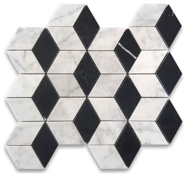 Carrara White Black Marble 3D Illusion Cube Diamond Geometry Tile Hone ...