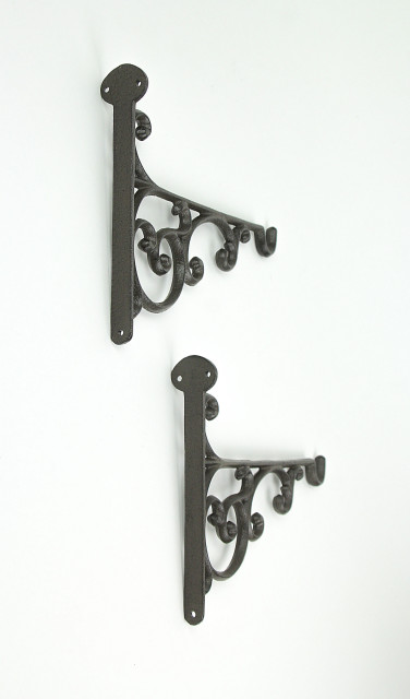 Set of 2 Rustic Brown Cast Iron Scroll Wall Shelf Brackets / Plant ...