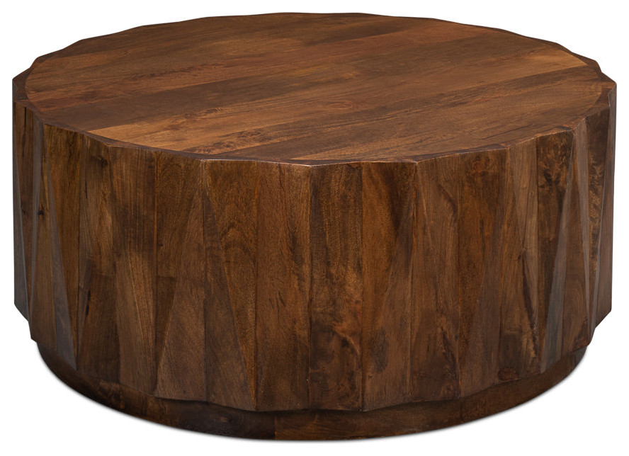 Denali Round Cocktail Coffee Table Block Solid Wood - Rustic - Coffee ...