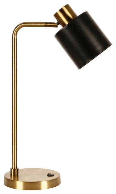 20" Gold Metal Desk Table Lamp With Black Drum Shade - Transitional ...
