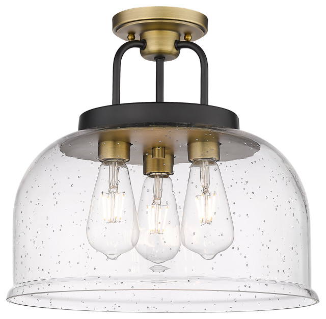 Kahana 3 15" Flush Mount Black Brushed Brass - Transitional - Flush ...