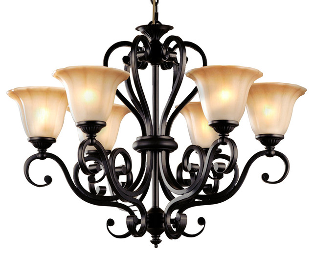Traditional Black Iron 6-Light Rustic Glass Chandeliers - Mediterranean ...