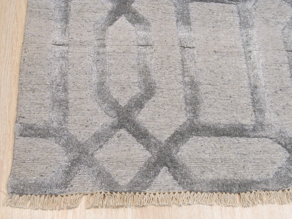 EORC Gray Hand Knotted Wool and Viscose Links Rug, 4'x6', Rectangular 4 ...