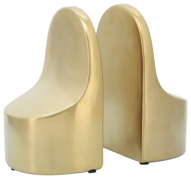 2-Piece Ceramic 6"H Contemporary Bookends, Gold, 10x3x6" - Contemporary ...