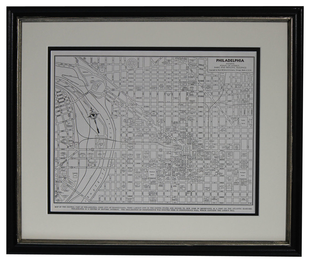 Vintage Philadelphia, PA Map, Framed Original Philadelphia Map ...