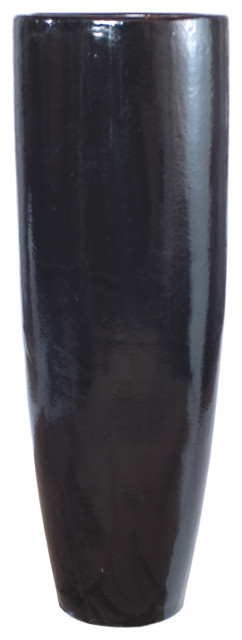 54 in. Tall Round Black Ceramic Pot - Contemporary - Outdoor Pots And ...