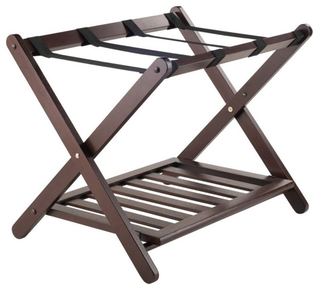 Pemberly Row Transitional Solid Wood Luggage Rack with Shelf in ...