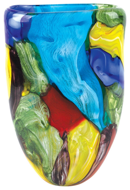 11 Multicolor Glass Art Oval Vase, 7in x 4in x 11in - Contemporary ...