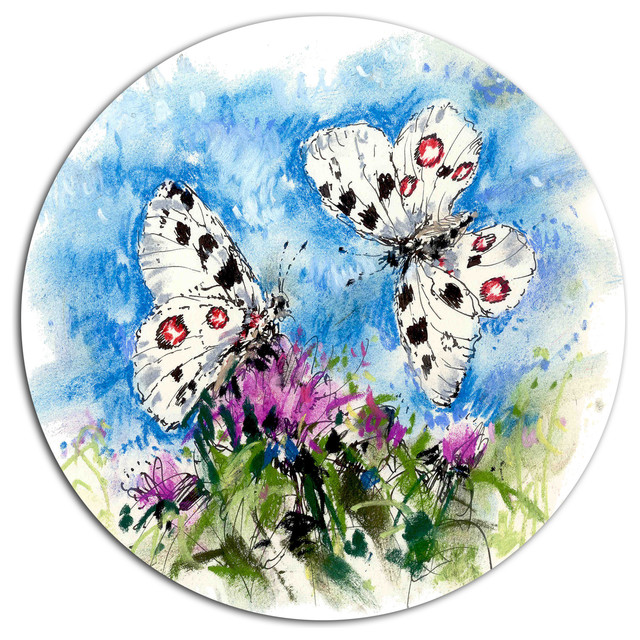 Apollo Butterflies Illustration on Blue, Floral Round Artwork, Disc of ...