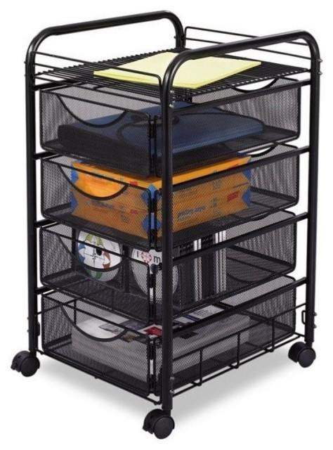 Safco Onyx Mesh File Cart with 4 Drawers in Black - Industrial - Filing ...