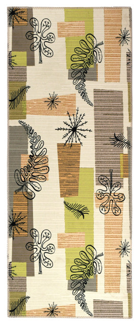 Fern with Leaves Abstract Rug with Patterns 50's Mod Indoor Area Rug ...