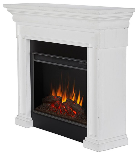 Bowery Hill Contemporary Wood Electric Fireplace in Black/Rustic White ...