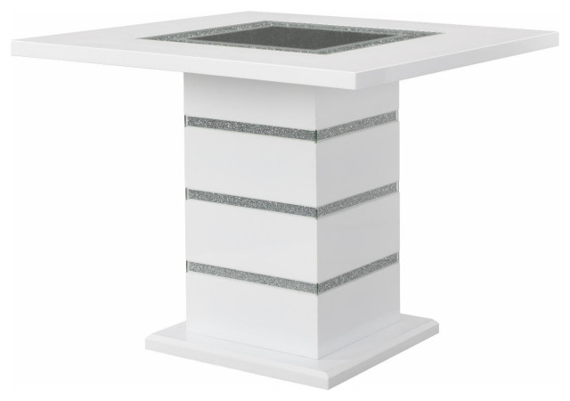 Contemporary Dining Table, Square Shaped Top With Faux Diamond Inlay ...