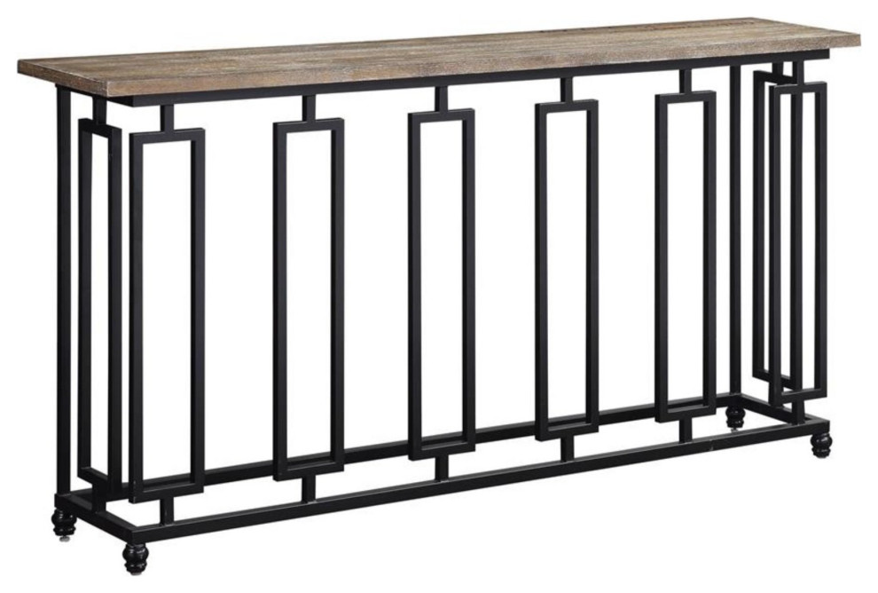 Transitional Console Table, Geometric Metal Frame & Large Natural Wood ...
