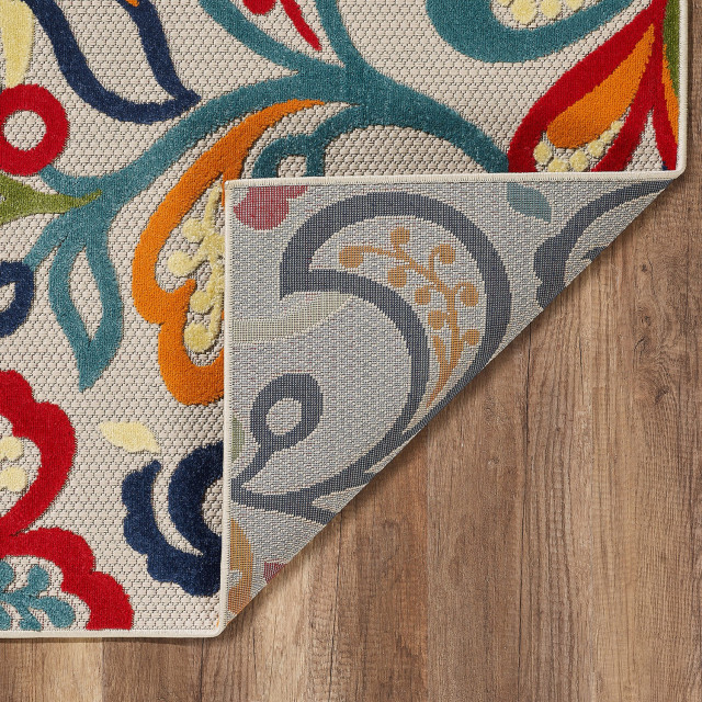 7"x9" Multi Jacobean Floral Indoor Outdoor Area Rug - Contemporary ...