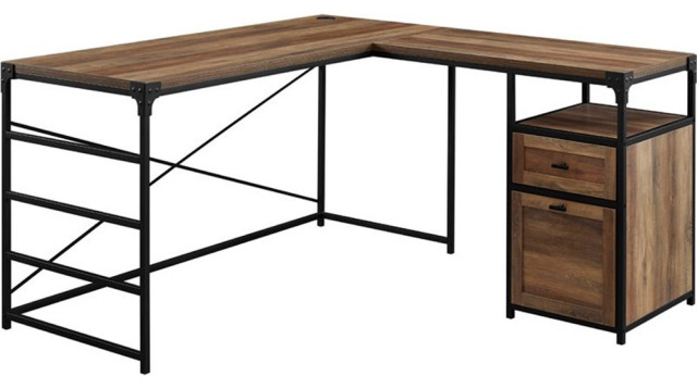 UrbanPro Rustic Wood L-Shaped Computer Desk with Storage in Rustic Oak ...