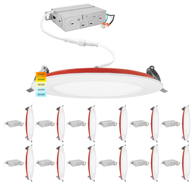 Luxrite 6" Ultra Thin LED Fire Rated Recessed Light 5CCT 1100LM 12PK ...