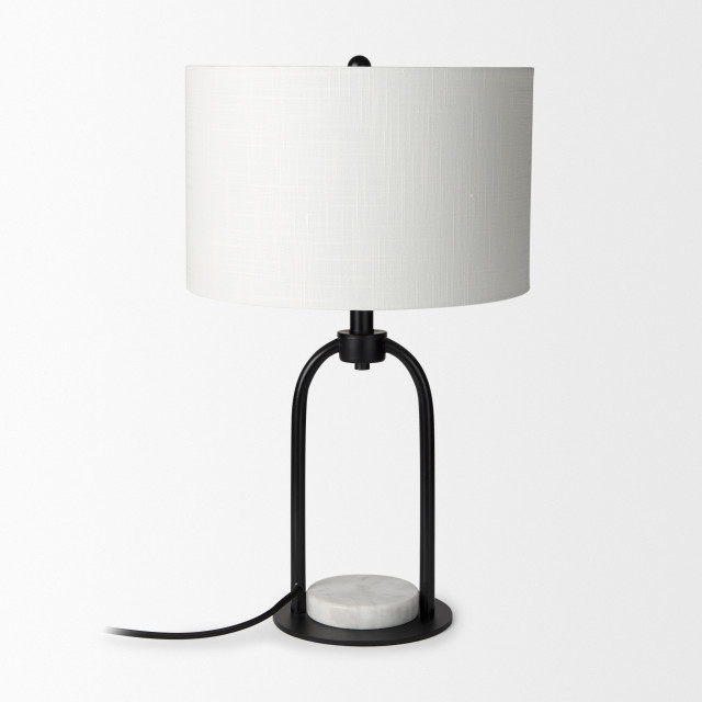 Sarah Arched Black Metal With Marble Cube and White Shade Table Lamp ...