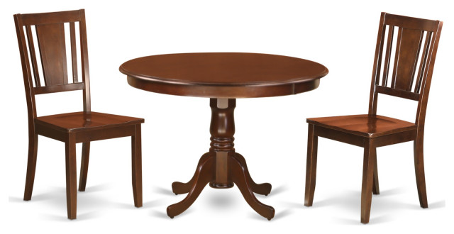 3-Piece Set, A Round Small Table, 2 Wood Dinette Chairs, Mahogany ...