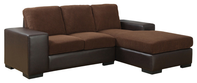 Sofa Lounger, Dark Brown Corduroy, Brown Leather-Look Fabric ...