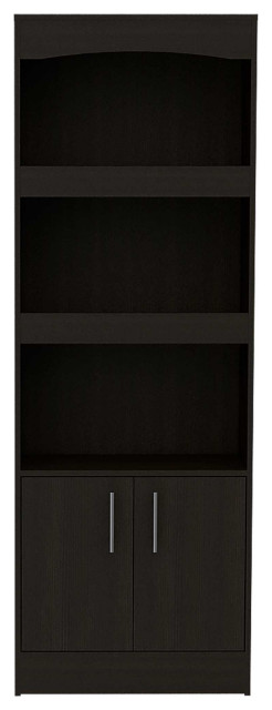 71" Black Three Shelf Bookcase With Cabinet Storage - Transitional ...