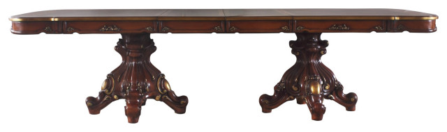 Traditional Dining Table, Raised Scrolled Details & Double Pedestal ...