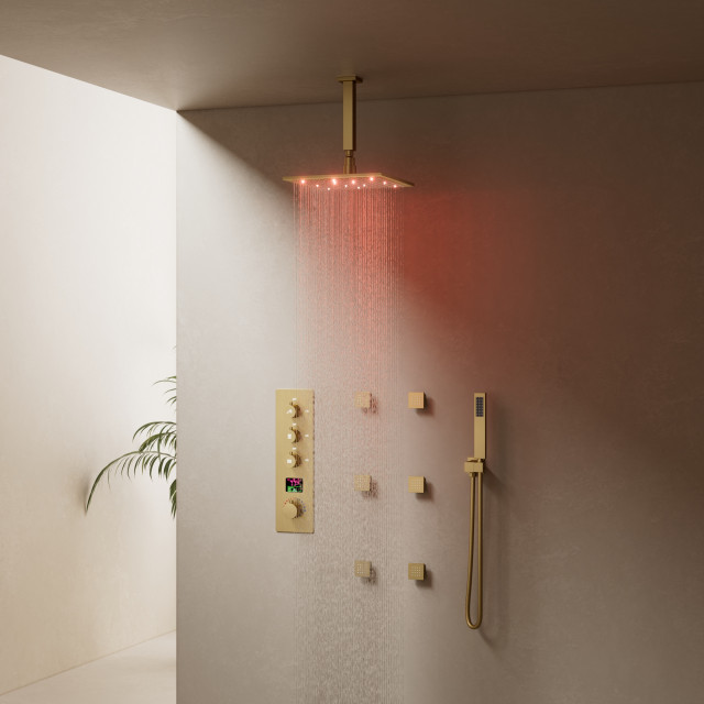 Digital Shower System LED 12" Rain Shower Head With 4-Way Faucet ...