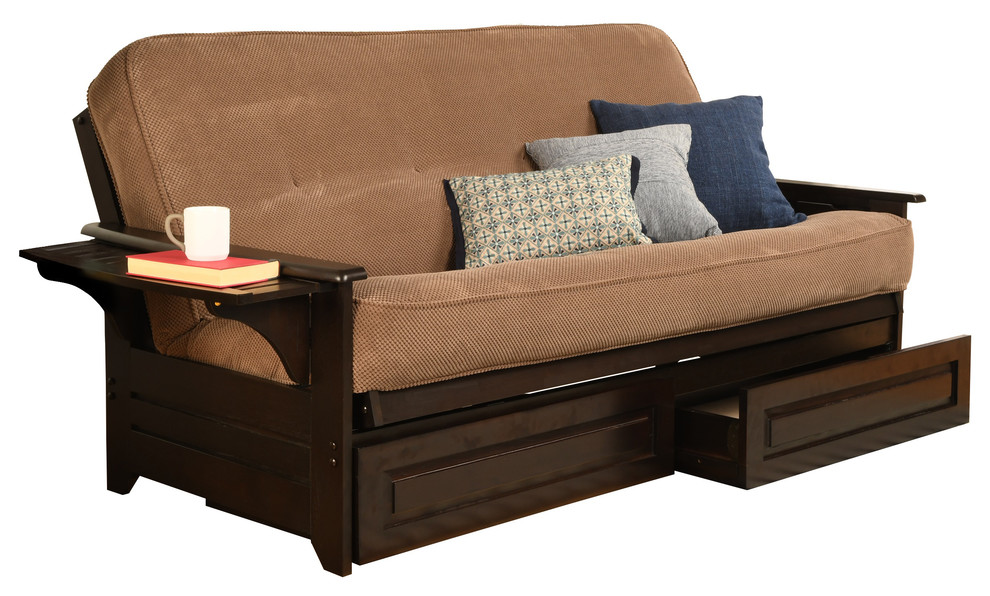 Mesa Frame Futon With Espresso Finish, Storage Drawers - Rustic ...