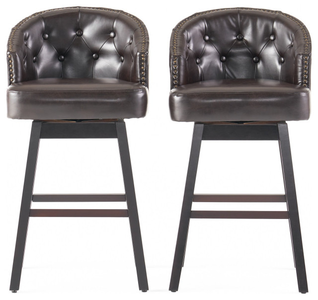 Set of 2 Bar Stool, Oversized Seat With Curved Button Tufted Back ...
