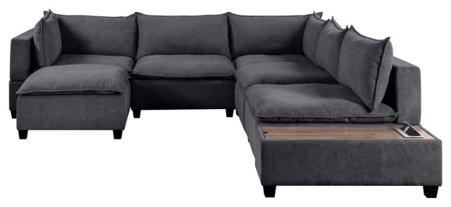 Madison Dark Gray 7-Piece Modular Sectional Chaise, Usb Storage Console ...
