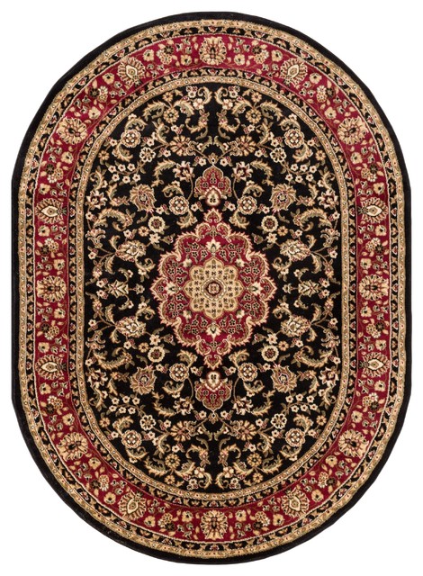 Noble Medallion Black Oriental Area Rug Traditional Persian Floral ...