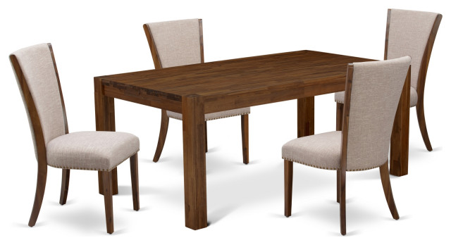 5-Piece Set, 4 Chairs and Wood Table, Antique Walnut Finish ...